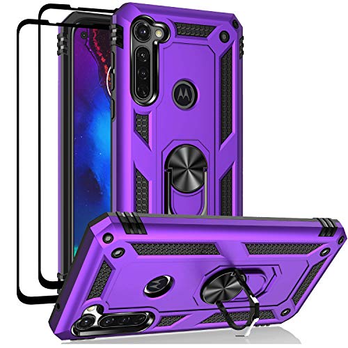 Moto G Stylus (2020) Case, Moto G Pro (2020) Case, with Tempered Glass Screen Protectors, Androgate Ring Kickstand Car Mount Shockproof Cover Case for Motorola Moto G Stylus/Pro, Purple