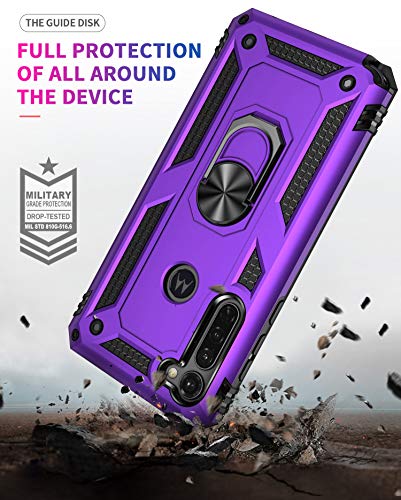 Moto G Stylus (2020) Case, Moto G Pro (2020) Case, with Tempered Glass Screen Protectors, Androgate Ring Kickstand Car Mount Shockproof Cover Case for Motorola Moto G Stylus/Pro, Purple