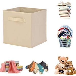 ZyHMW , Foldable Organiser Cube Basket Bin ForLaundry, Toys, Clothes, DVDs, Books, Food, Bedding, Art and Craft - 11 Inches X 10.5 Inches (Color: Khaki) (Color : Beige)