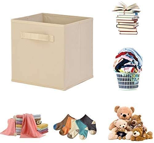 ZyHMW , Foldable Organiser Cube Basket Bin ForLaundry, Toys, Clothes, DVDs, Books, Food, Bedding, Art and Craft - 11 Inches X 10.5 Inches (Color: Khaki) (Color : Beige)