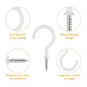 MJIYA 50 PCS Vinyl Coated Ceiling Hooks Question Mark Shape Hook Heavy Duty Screw Cup Hook for Bathroom Kitchen Wall Ceiling Hanging (White, 1/2 inch)