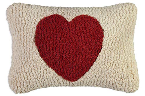 Chandler 4 Corners Artist-Designed Red Heart Hand-Hooked Wool Decorative Throw Pillow (8” x 12”)