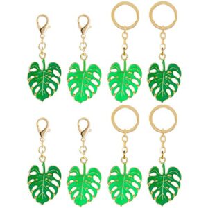 favomoto 8pcs tropical palm leaf keychain hollow monstera leaf keychain charm green leaf key ring plant key pendant decoration for diy tropical luau hawaiian party favor gift