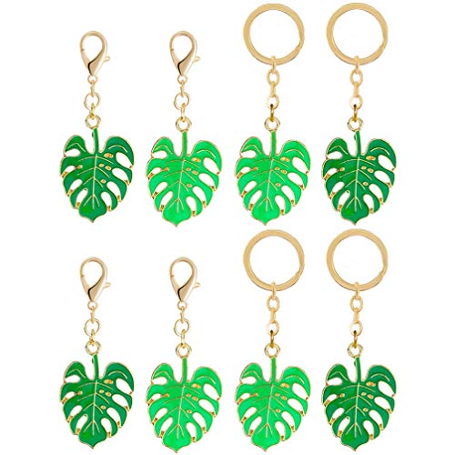 FAVOMOTO 8pcs Tropical Palm Leaf Keychain Hollow Monstera Leaf Keychain Charm Green Leaf Key Ring Plant Key Pendant Decoration for DIY Tropical Luau Hawaiian Party Favor Gift