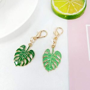 FAVOMOTO 8pcs Tropical Palm Leaf Keychain Hollow Monstera Leaf Keychain Charm Green Leaf Key Ring Plant Key Pendant Decoration for DIY Tropical Luau Hawaiian Party Favor Gift