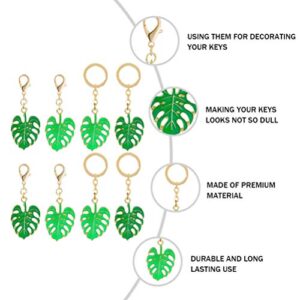 FAVOMOTO 8pcs Tropical Palm Leaf Keychain Hollow Monstera Leaf Keychain Charm Green Leaf Key Ring Plant Key Pendant Decoration for DIY Tropical Luau Hawaiian Party Favor Gift