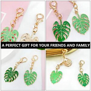 FAVOMOTO 8pcs Tropical Palm Leaf Keychain Hollow Monstera Leaf Keychain Charm Green Leaf Key Ring Plant Key Pendant Decoration for DIY Tropical Luau Hawaiian Party Favor Gift