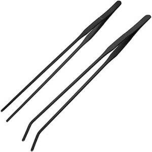 mrtioo reptile stainless steel long tweezers feeding tongs, lizards snake gecko and tarantula supplies, terrariums aquarium fish tank tools - black 2pcs