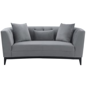 armen living melange gray velvet loveseat with black wood base