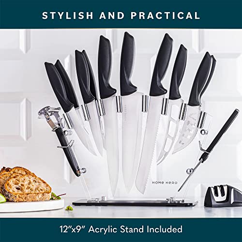 Home Hero Kitchen Knife Set, Steak Knife Set & Kitchen Utility Knives - Ultra-Sharp High Carbon Stainless Steel Knives with Ergonomic Handles (17 Pc Set, Silver)