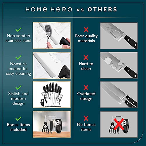 Home Hero Kitchen Knife Set, Steak Knife Set & Kitchen Utility Knives - Ultra-Sharp High Carbon Stainless Steel Knives with Ergonomic Handles (17 Pc Set, Silver)