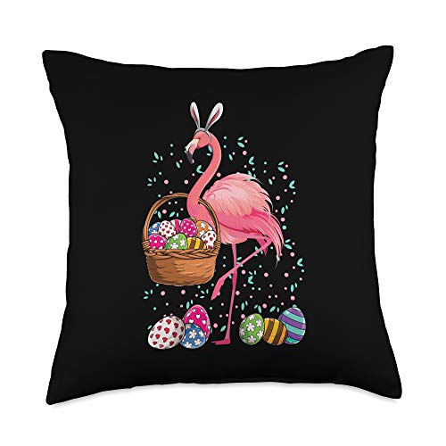 Pretty Easter Flamingo bunny gifts idea Pretty Flamingo Bunny with Easter Basket Kids Girls Throw Pillow, 18x18, Multicolor