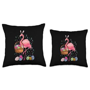 Pretty Easter Flamingo bunny gifts idea Pretty Flamingo Bunny with Easter Basket Kids Girls Throw Pillow, 18x18, Multicolor