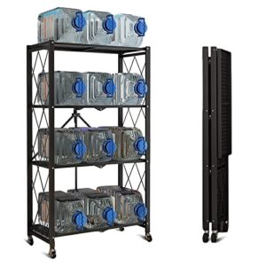 storage shelves, closet organizers and storage 4-shelf foldable metal shelving units 28" w x 14" d x 50" h for garage kitchen bakers, collapsible organizer rack, heavy duty on wheels (4 -shelf)