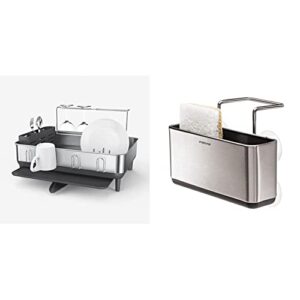 simplehuman kitchen dish drying rack and slim sink caddy sponge holder bundle, stainless steel