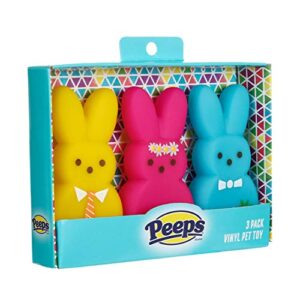 Peeps for Pets 3 Piece Dress-Up Bunnies Vinyl Dog Toys Yellow, Pink, Blue 4 inch Plastic Squeaky Dog Toys Value Pack Fun, Cute, and Squeaky Dress-Up Bunnies from Peeps