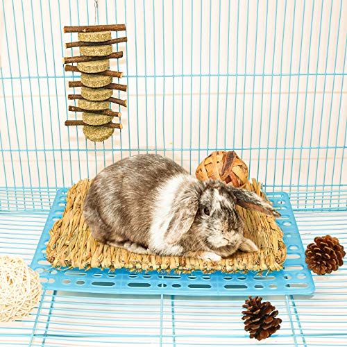 Roundler Bunny Cage Mats, 3 Pieces Rabbit Plastic Floor Pads and 3 Pieces Grass Woven Bed Mats Small Animal Feet Pads Bed Nest Mats for Bunny Hamster Rat Chinchilla Guinea Pig Cats Dogs (3 Colors)