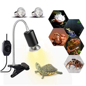 JackSuper 75W Reptile Heat Lamp, Turtle Heating Light UVA UVB Temperature Adjustable 360°Rotatable Clip Basking Lamp for Amphibian Reptile Turtle Lizard Snake (Heat Light with 2pcs 75W Bulb)