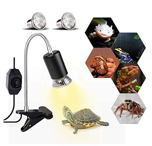 JackSuper 75W Reptile Heat Lamp, Turtle Heating Light UVA UVB Temperature Adjustable 360°Rotatable Clip Basking Lamp for Amphibian Reptile Turtle Lizard Snake (Heat Light with 2pcs 75W Bulb)