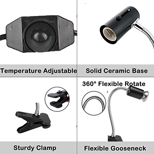 JackSuper 75W Reptile Heat Lamp, Turtle Heating Light UVA UVB Temperature Adjustable 360°Rotatable Clip Basking Lamp for Amphibian Reptile Turtle Lizard Snake (Heat Light with 2pcs 75W Bulb)