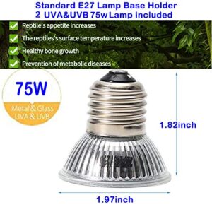 JackSuper 75W Reptile Heat Lamp, Turtle Heating Light UVA UVB Temperature Adjustable 360°Rotatable Clip Basking Lamp for Amphibian Reptile Turtle Lizard Snake (Heat Light with 2pcs 75W Bulb)