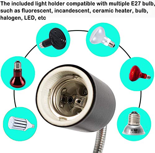 JackSuper 75W Reptile Heat Lamp, Turtle Heating Light UVA UVB Temperature Adjustable 360°Rotatable Clip Basking Lamp for Amphibian Reptile Turtle Lizard Snake (Heat Light with 2pcs 75W Bulb)