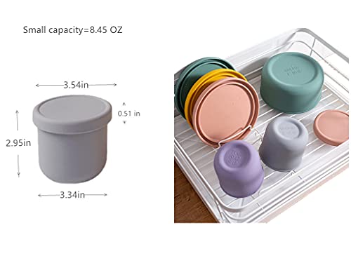 Mini Silicone Bowl Silicone Cup with Lids for Dessert,Fruit,Snack,Candy,Coffee,Small Silicone Bento Box Microwave Freezer Safe Portable Food Storage Container(grey)