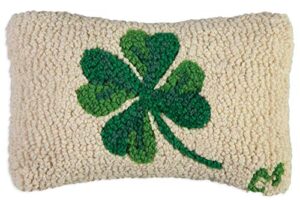 chandler 4 corners artist-designed shamrock hand-hooked wool decorative throw pillow (8” x 12”)