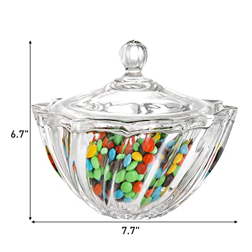 Fasmov 2 Pcs 7.7 inch x 6.7 inch Large Glass Candy Dish with Lid, Covered Decorative Weddings Candy Buffet Food Storage Container Crystal Candy Jar for Home Kitchen Office Table