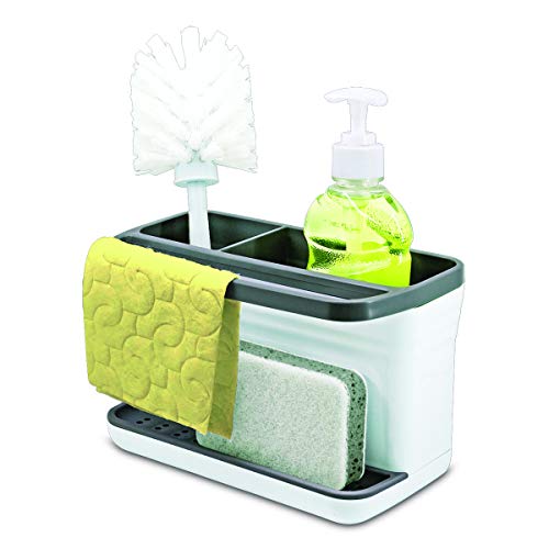 Glad Kitchen Sink Organizer Caddy with 2 Compartments | Sponge Holder for Soap, Scrubber Brush, and Dish Cloth | Drain Holes and Pour Spout Keeps Countertop Dry