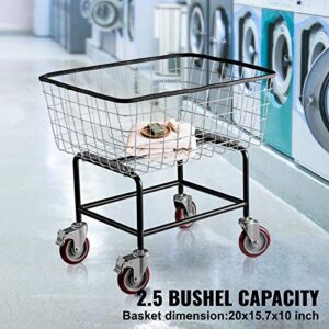 VEVOR Wire Laundry Cart, 2.5 Bushel Wire Laundry Basket with Wheels, 20''x15.7''x26'' Commercial Wire Laundry Basket Cart, Steel Frame With Chrome Finish, 5inch Casters, Wire Cart For Laundry