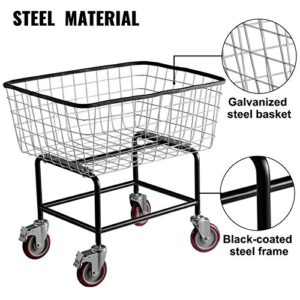 VEVOR Wire Laundry Cart, 2.5 Bushel Wire Laundry Basket with Wheels, 20''x15.7''x26'' Commercial Wire Laundry Basket Cart, Steel Frame With Chrome Finish, 5inch Casters, Wire Cart For Laundry