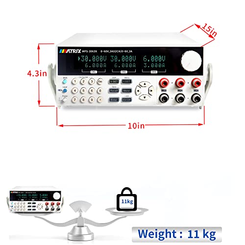 MATRIX MPS3033X Programmable Linear DC Bench Power Supply,3 Channel 0-30V/0-3A Adjustable，Single Channel 0-6V/0-3A Adjustable Regulated Output High Precision 1mV/1mA Resolution Low Ripple and Noise