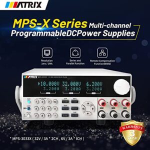 MATRIX MPS3033X Programmable Linear DC Bench Power Supply,3 Channel 0-30V/0-3A Adjustable，Single Channel 0-6V/0-3A Adjustable Regulated Output High Precision 1mV/1mA Resolution Low Ripple and Noise