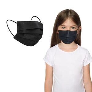 kid size face mask black, disposable breathable mask 3ply for boys girls individually wrapped, black children face cover mask with small size for school, soft comfortable adjustable mask for petite face - 50 packs