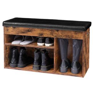 HOOBRO Shoe Storage Bench with Padded Cushion, Entryway Bench with Flip-Open Storage Box and Adjustable Shelf, Shoe Rack with Hidden Compartment, for Entryway, Living Room, Rustic Brown BF40HX01