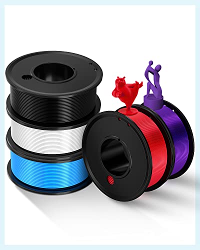 Haosegd 3D Printer Filament PLA 1.75mm 3-D Printing Materials 5 Colors Bundle Print Filiment 1.75 mm White Black Red Blue Purple Dimensional Accuracy ±0.02mm Fillament Spool Vacuum Packaging 250G X 5