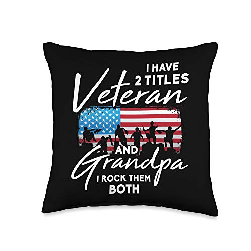 VepaDesigns Veteran Cloth Father Gifts Veteran Grandpa American Flag Two Titles Grandfather Gifts Throw Pillow, 16x16, Multicolor