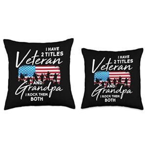 VepaDesigns Veteran Cloth Father Gifts Veteran Grandpa American Flag Two Titles Grandfather Gifts Throw Pillow, 16x16, Multicolor