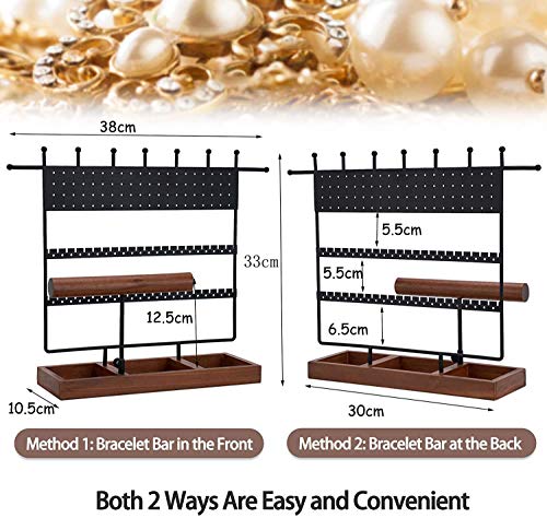 QILICHZ Earring Organizer Earring Stand 124 Holes Earring Holder Jewelry Stand Jewelry Holder Jewelry Organizer Jewelry Tower Rack with Wooden Tray for Home Use and Jewelry Display