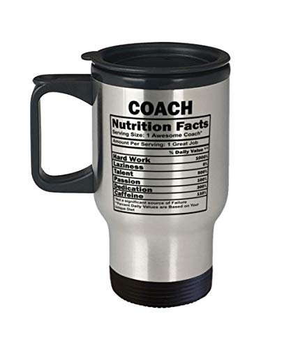 ODDITEES Funny Coach Travel Mug Nutrition Facts 14oz Stainless Steel