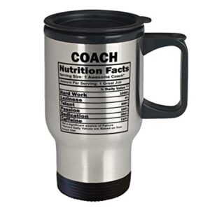 ODDITEES Funny Coach Travel Mug Nutrition Facts 14oz Stainless Steel