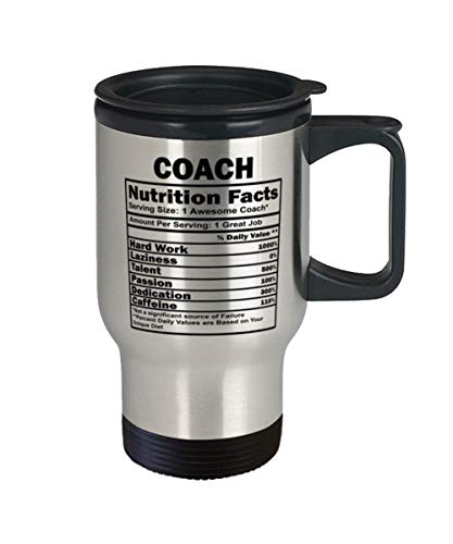 ODDITEES Funny Coach Travel Mug Nutrition Facts 14oz Stainless Steel