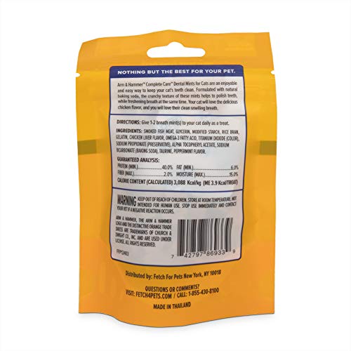 Arm & Hammer For Pets Complete Care Cat Dental Mints, 40 Count | Chicken Flavored Cat Dental Treats for Fresh Breath and Tartar Control | Baking Soda Enhanced Formula with Natural Ingredients