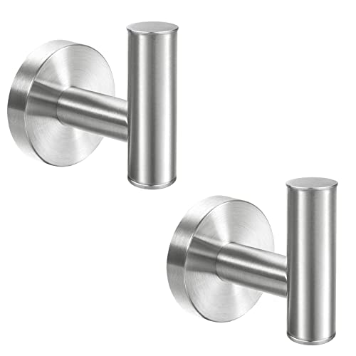 SOMDARHK Towel Hooks for Bathrooms Brushed Nickel SUS304 Stainless Steel Towel Clothes Hook Wall Hook Robe Hook Holder, Heavy Duty Round Coat Hooks for Bathroom Livingroom Hotel Kitchen Garage 2 Pack