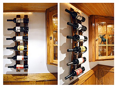 Wall Mounted Wine Rack | Hanging Liquid Bottle Shelf Rustic Barrel Stave Hanging Wooden Wall-Mounted Wine Rack