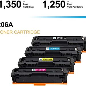 Cool Toner Compatible Toner Cartridge Replacement for HP 206A 206X W2110A W2111A W2112A W2113A Color Laserjet Pro M255dw MFP M283fdw M283cdw M283 M255 Printer Ink (Black Cyan Yellow Magenta, 4-Pack)