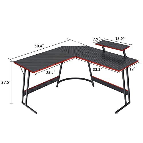 VICTONE L Shaped Gaming Desk 51 Inch Computer Corner Desk, Home Pc Desk, Office Writing Workstation with Large Monitor Stand, Space Saving Table (Black)