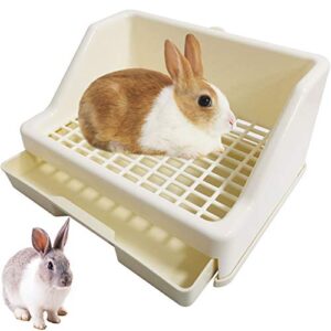 kathson rabbit litter box trainer small animal potty corner toilet with drawer pet cage pan litter bedding box for adult guinea pig hamster bunny ferret galesaur mouse squirrel (white)