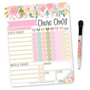 pink floral kids chore chart magnetic, reward chart for kids, good behavior chart for kids at home, my responsibility chart for kids, magnetic reward chart for kids behavior, chore chart for one child